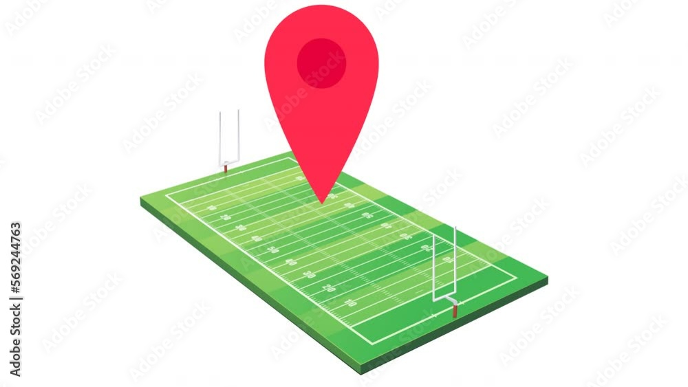 Looping animation of a red geo location marker hopping across a 3D ...