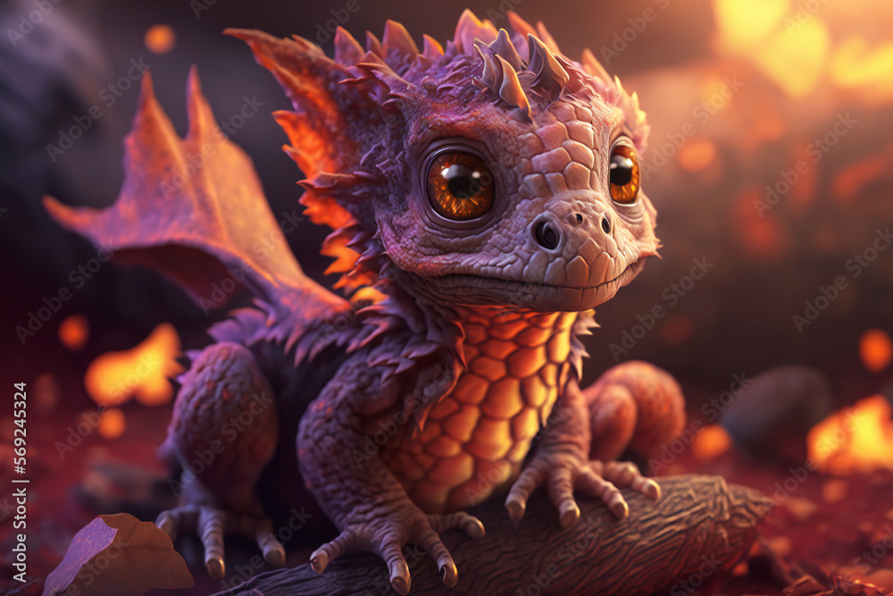 Baby Dragon - Mythology creature - fantasy illustration - wyvern ...