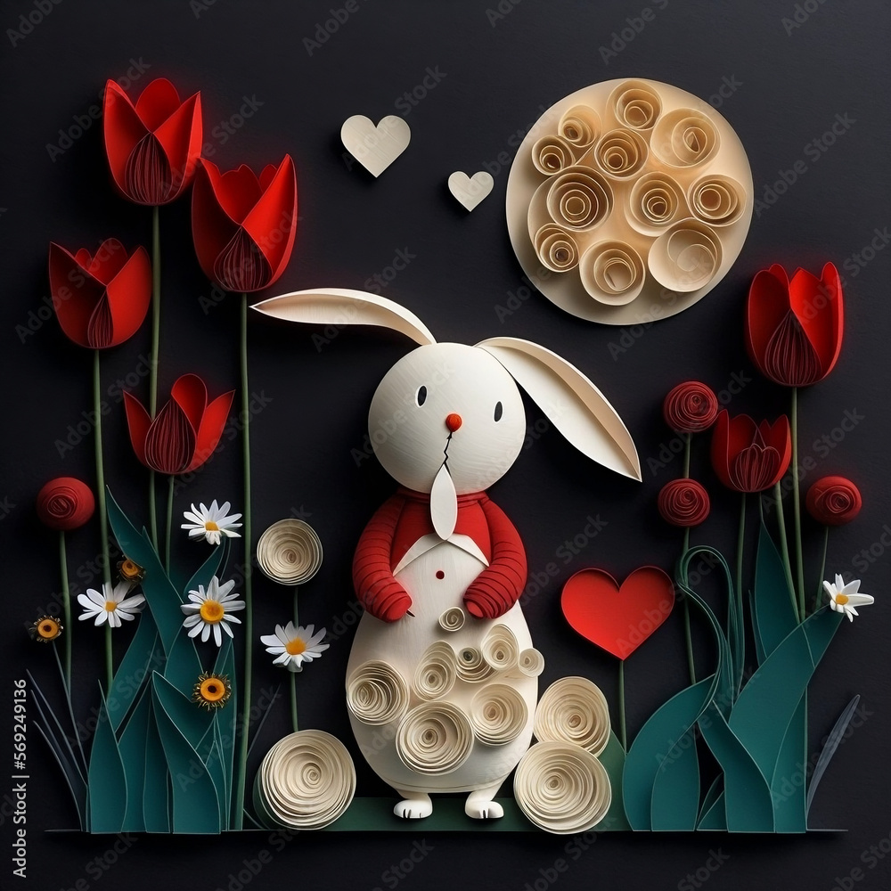 knolling,paper quilling, two super cute and sweet cute white rabbit ...