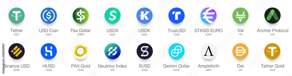 Collection of icons - buttons - logos of top Stablecoin. PNG file ...