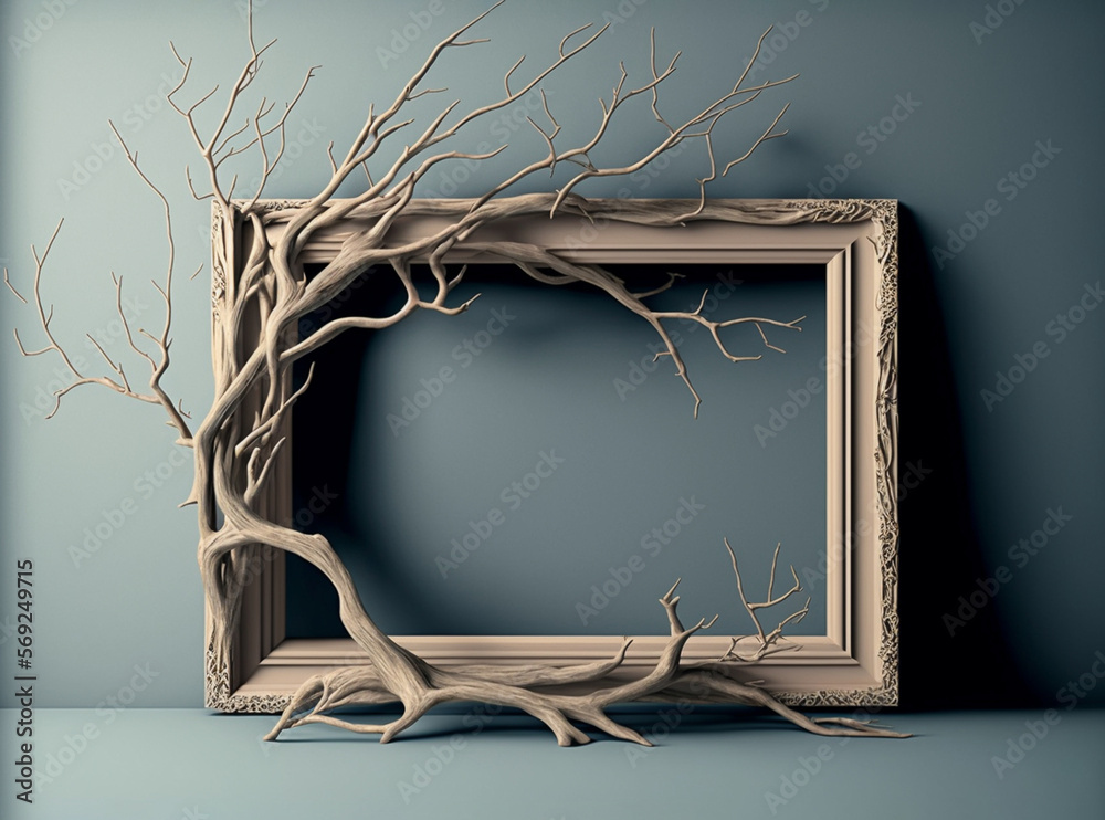 Branches of tree roots frame an empty frame. AI generated Stock ...