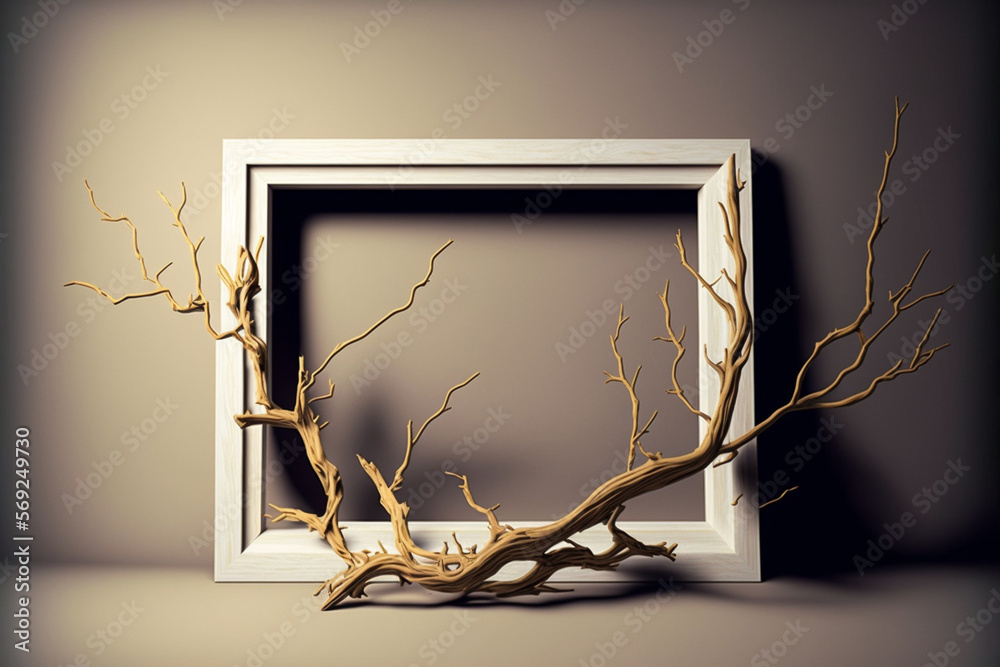 Branches of tree roots frame an empty frame. AI generated Stock ...