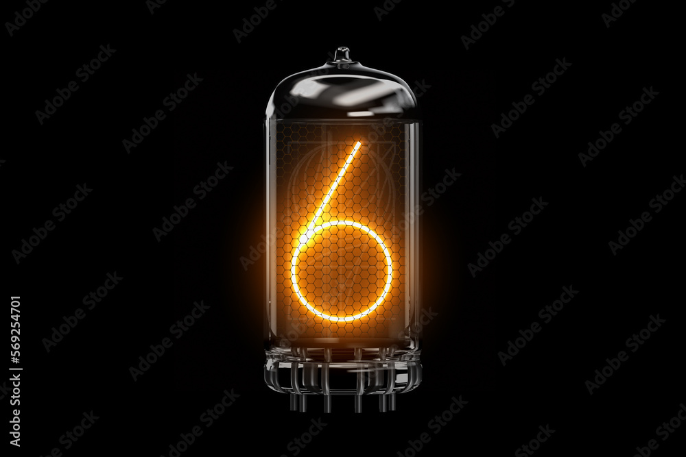 Six. Digit 6. Nixie tube indicator digit. Gas discharge indicators and ...