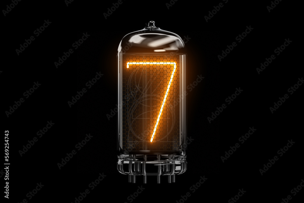 Seven. Digit 7. Nixie tube indicator digit. Gas discharge indicators ...