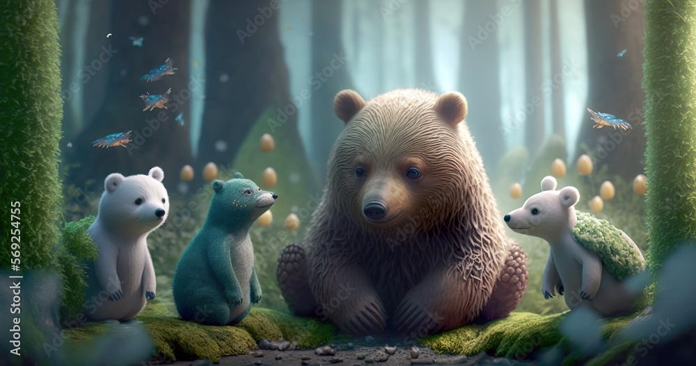 A fairytale forest with a variety of animals and plants. A unique ...