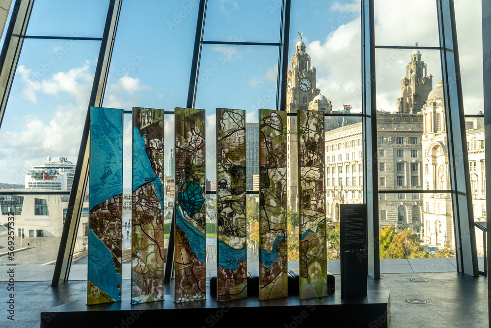 Liverpool Map glass panels on display at Museum of Liverpool with the ...