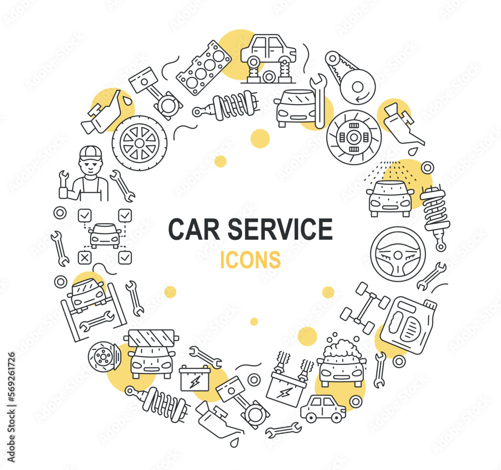 Car service poster. Collection of automobileparts. Transmission and ...