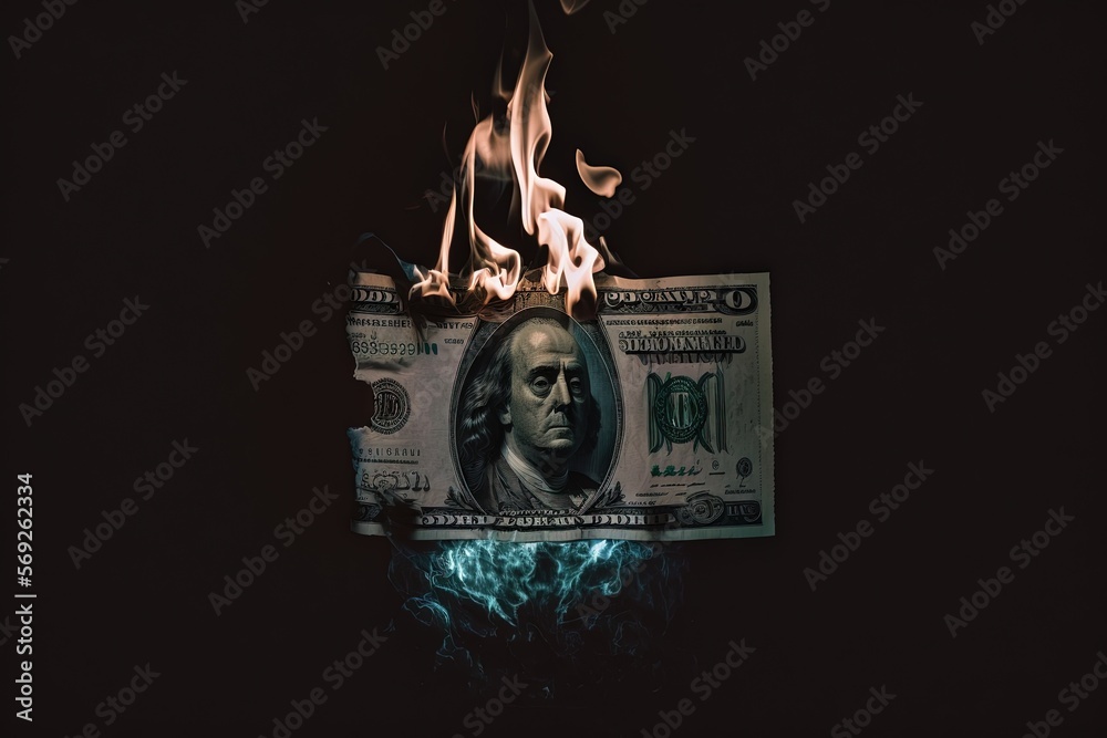 a burning dollar bill on fire in the dark with smoke coming out of the ...