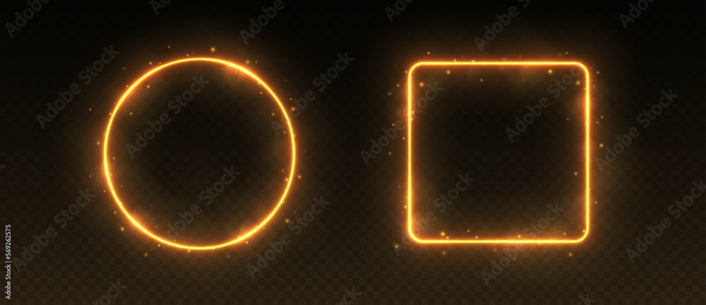 Golden neon frames with smoke and sparkles, fire borders concept ...