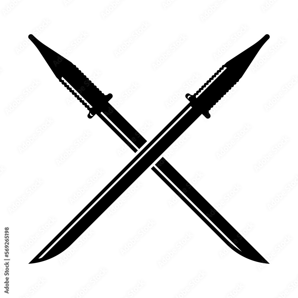 Crossed scimitar swords template with simple vector symbol in flat ...