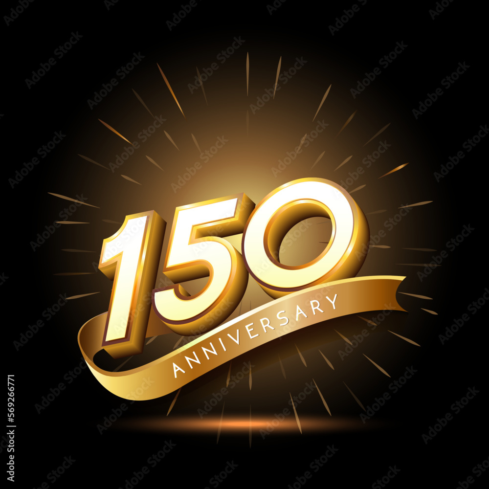 150th anniversary with 3d number and ribbon shiny gold design Stock ...