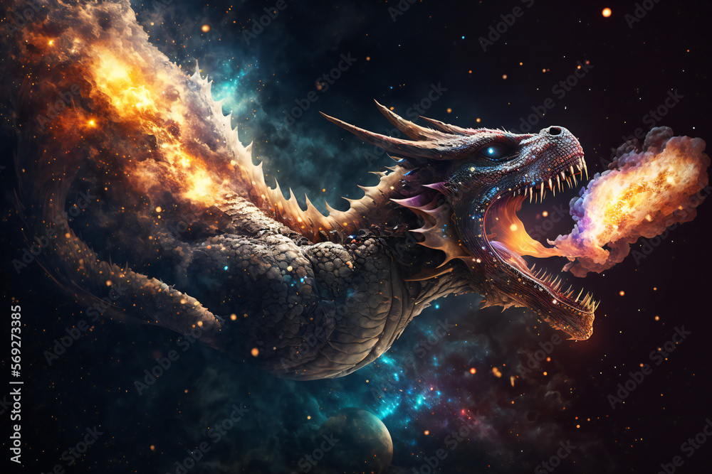Space Dragon - Mythology creature - fantasy illustration - wyvern ...