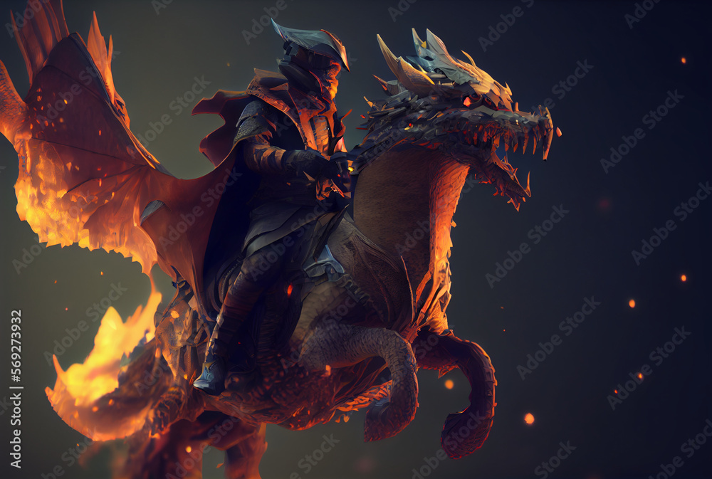 3d render, dragon rider, fantasy, epic, flying, mythical creature ...