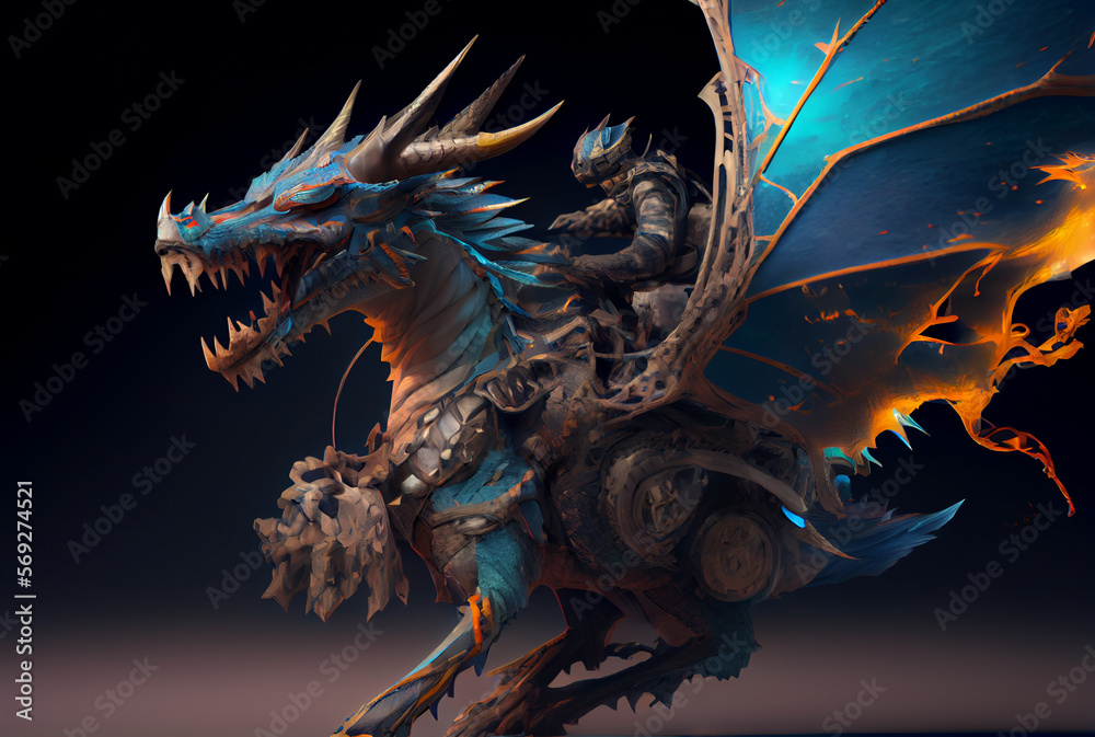 3d render, dragon rider, fantasy, epic, flying, mythical creature ...