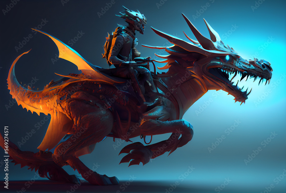 3d render, dragon rider, fantasy, epic, flying, mythical creature ...