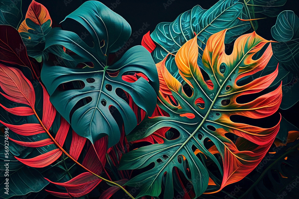 Colorful leaves background. Tropical plants full of colors. Botanical ...