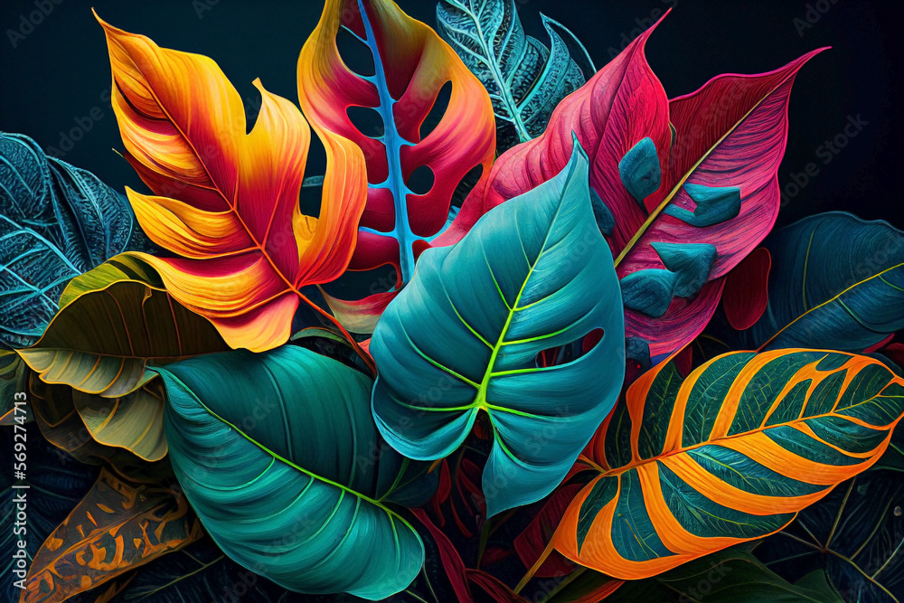 Background with leaves. Colorful tropical plants full of colors ...