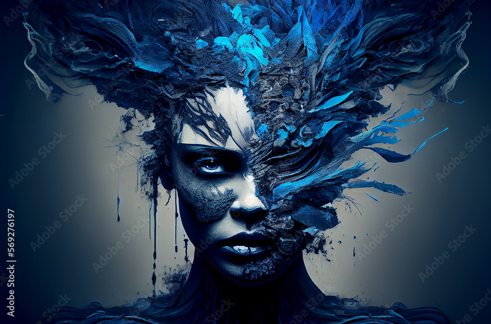 Generative AI painting portrait of woman with abstract mask and ...