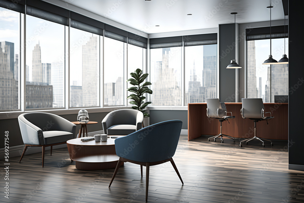 A contemporary, open-space office belonging to a modern design agency ...