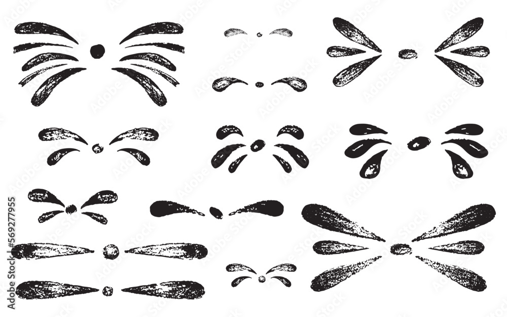 Hand draw brush quotes, commas, ornament, marks, splash and flourish ...