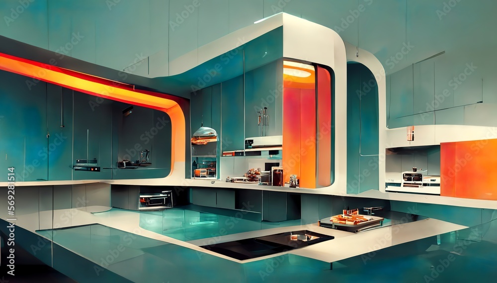futuristic and modern kitchen design illustration Stock Illustration ...