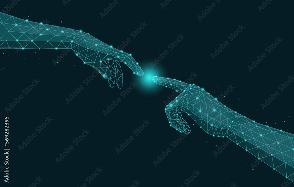 Hand reaching to connect the other hand with finger touch. Concept ...