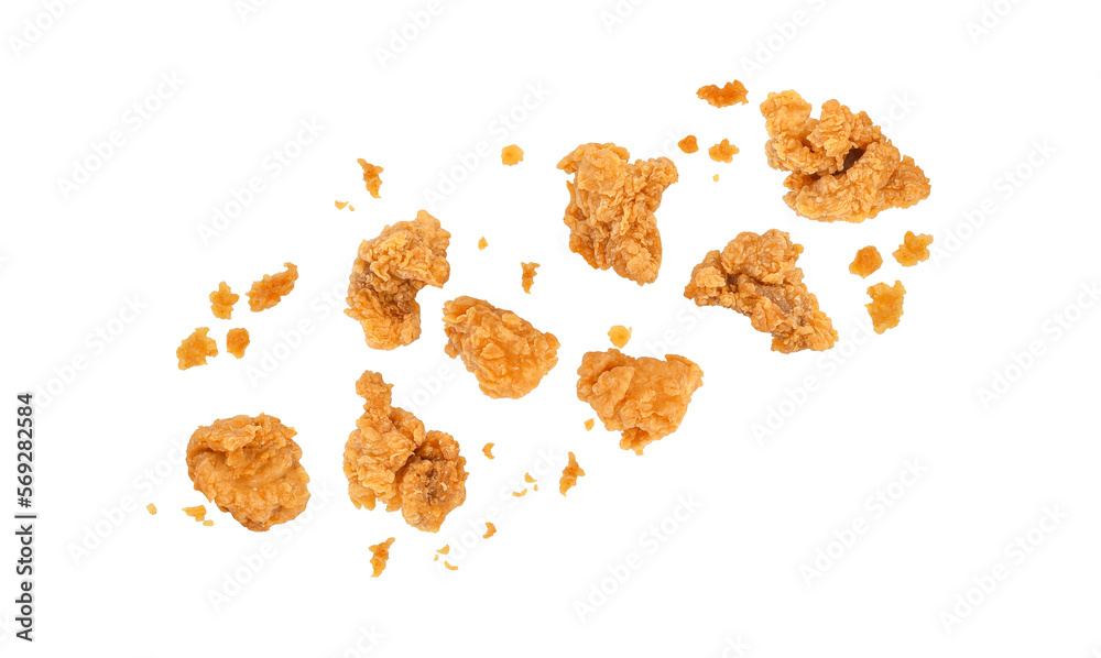 Fried popcorn chicken with crumbs isolated on transparent background ...