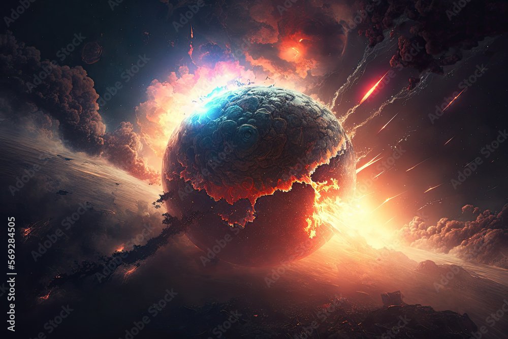 explosion of a planet in outer space. Concept of catastrophe cataclysms ...