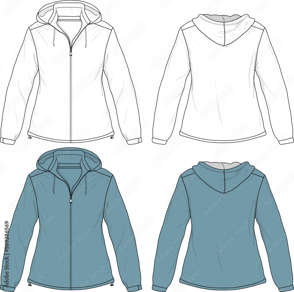 Insulated Jacket Windbreaker light weight hiking jacket flat sketch ...