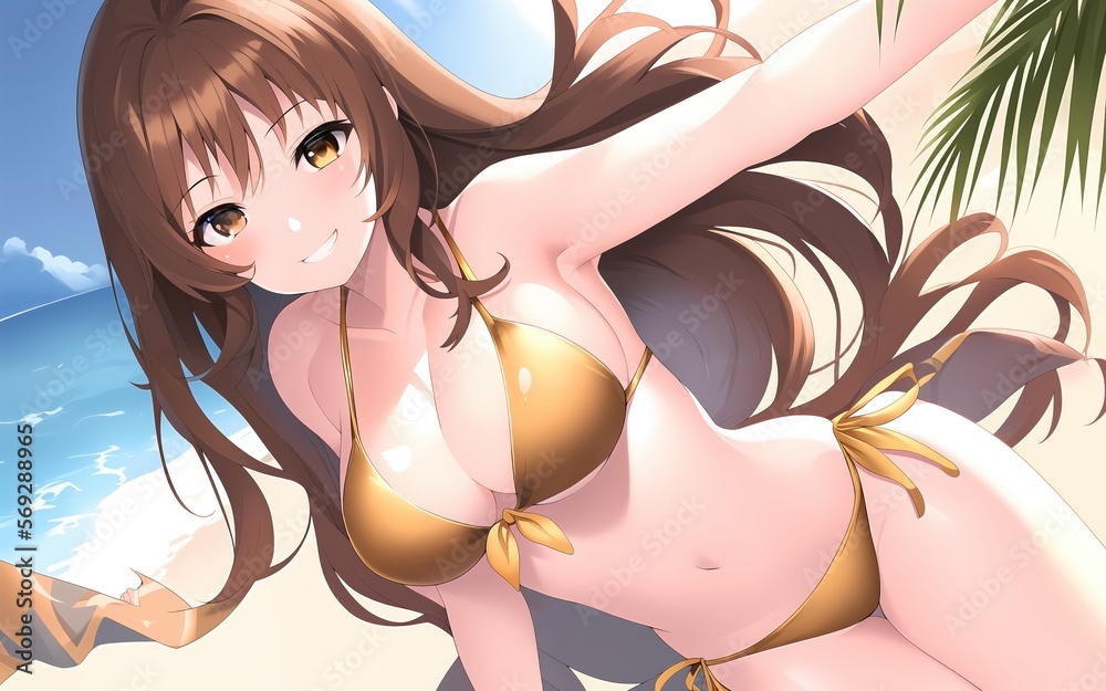 A Beautiful And Sexy Anime Girl At Beach Generative Ai Stock Illustration Adobe Stock