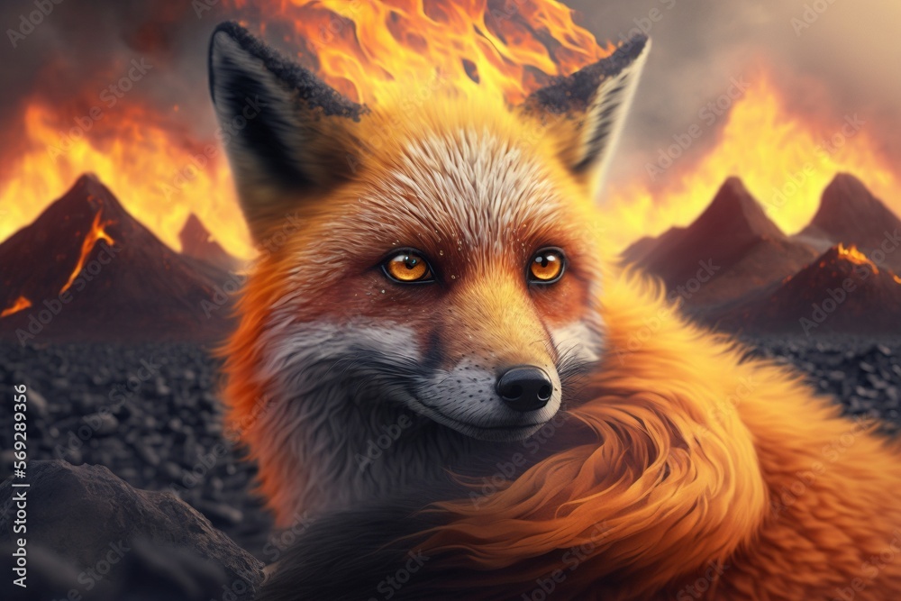 Feuer und Fuchs - Gefahr für Tiere und Natur - Generative AI Stock ...