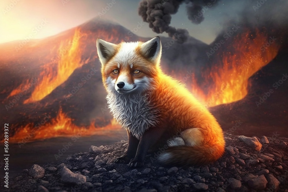 Feuer und Fuchs - Gefahr für Tiere und Natur - Generative AI Stock ...