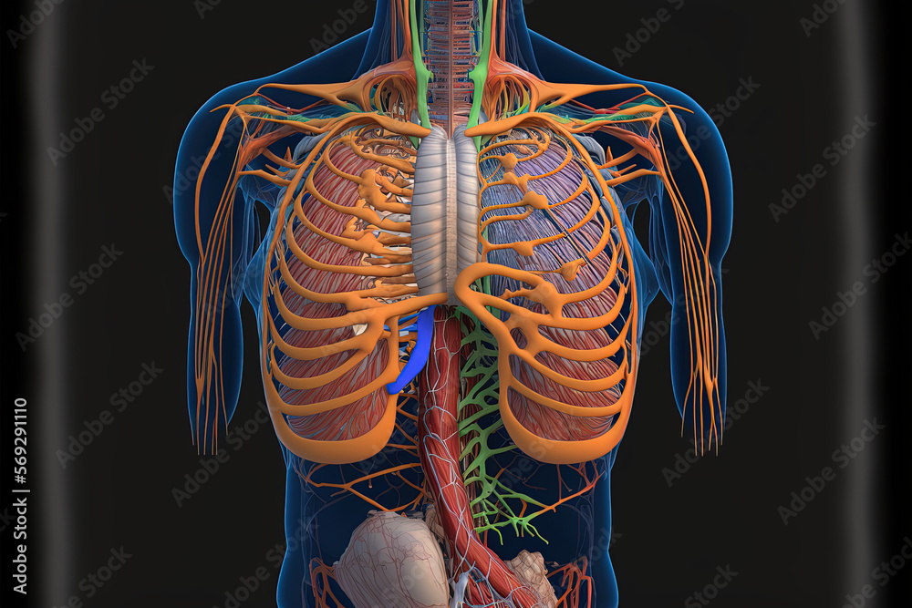 Anatomy of abdomen and thorax. AI generated Stock Illustration | Adobe ...