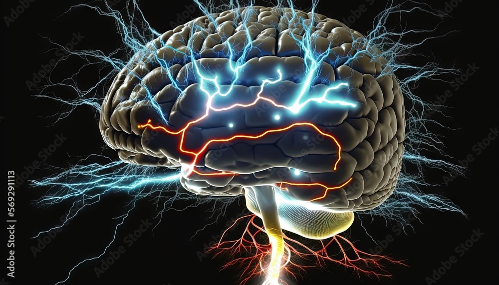 a computer image of a brain with electrical discharges coming out of ...