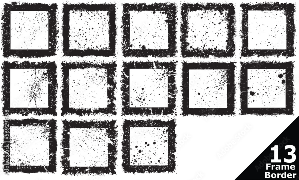 Set of 13 splatter frame border vector illustration, 300dpi transparent ...