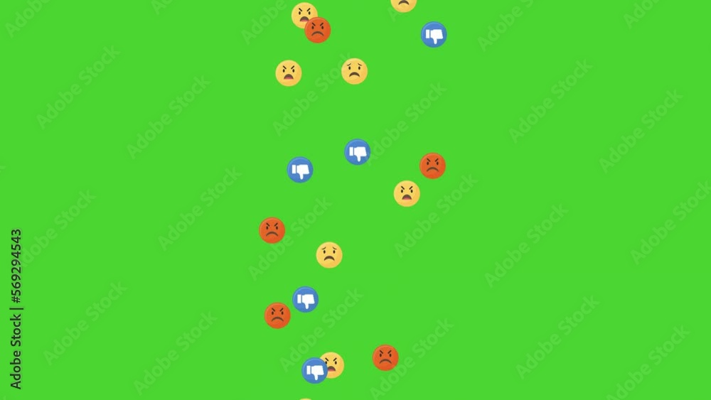 Social media negative emoji, animation coming in from bottom on green ...