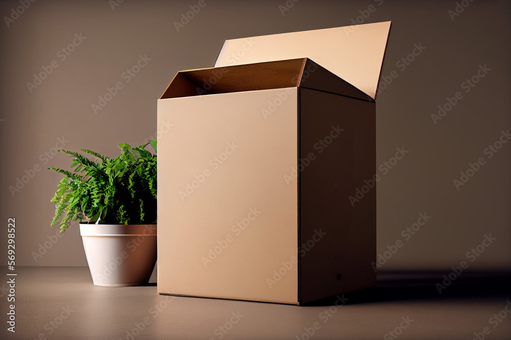 Box for your design and logo mockup on beige background, AI Generated ...