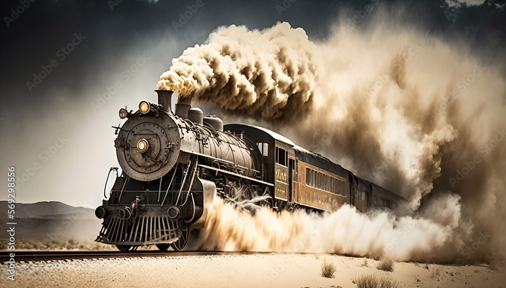 Old western style steam train, Generative Ai Stock Illustration | Adobe ...