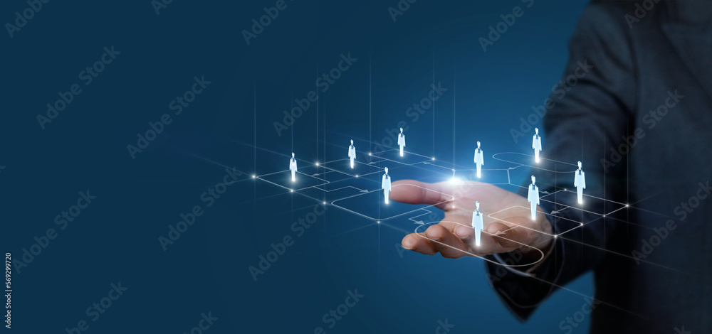 Hand shows human resources on a process flowchart . Stock Photo | Adobe ...