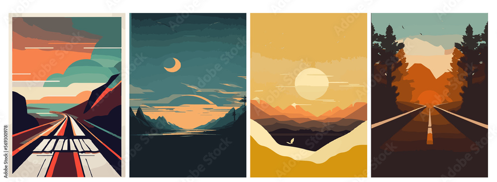 Set of nature landscape backgrounds for text. Images with space for ...