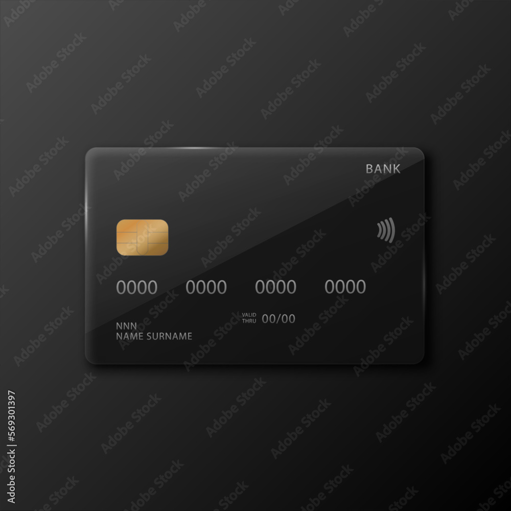 Credit card layout on a black background. Realistic bank card ...