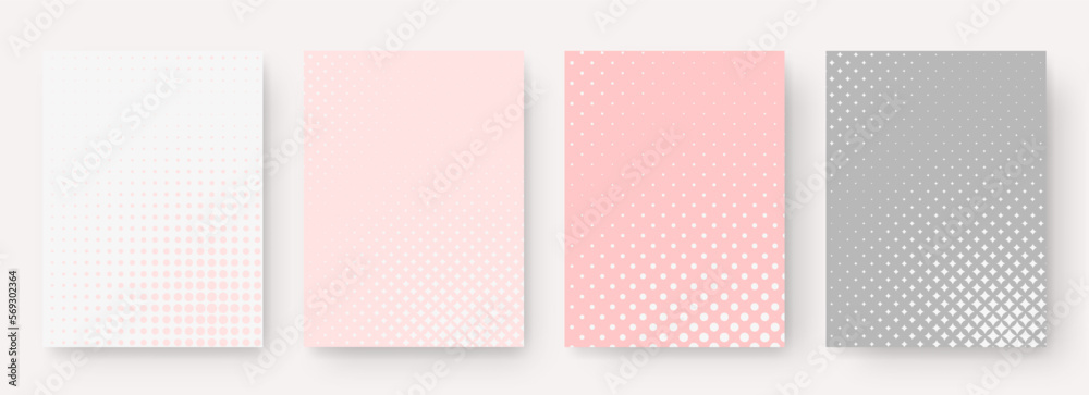 Vector set of paper layouts in pastel colors with a halftone pattern on ...