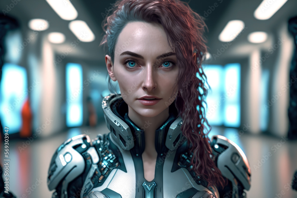 Beautiful girl avatar for metaverse or cyberpunk in futuristic metallic ...