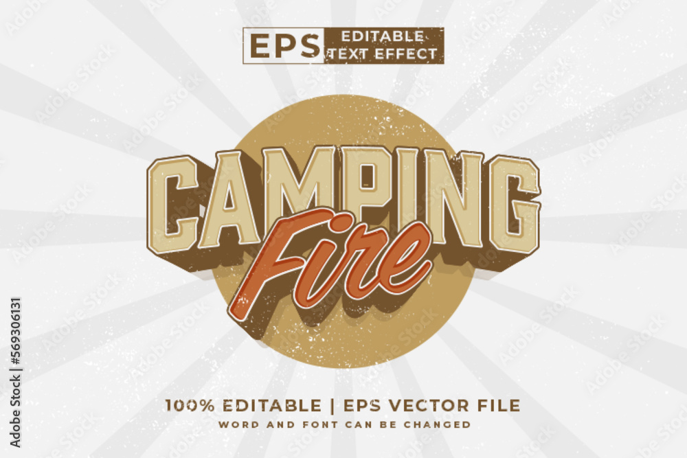 Editable text effect - Camping Fire 3d Vintage template style premium ...