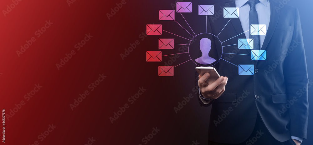 Male hand holding letter icon,email icons .Contact us by newsletter ...