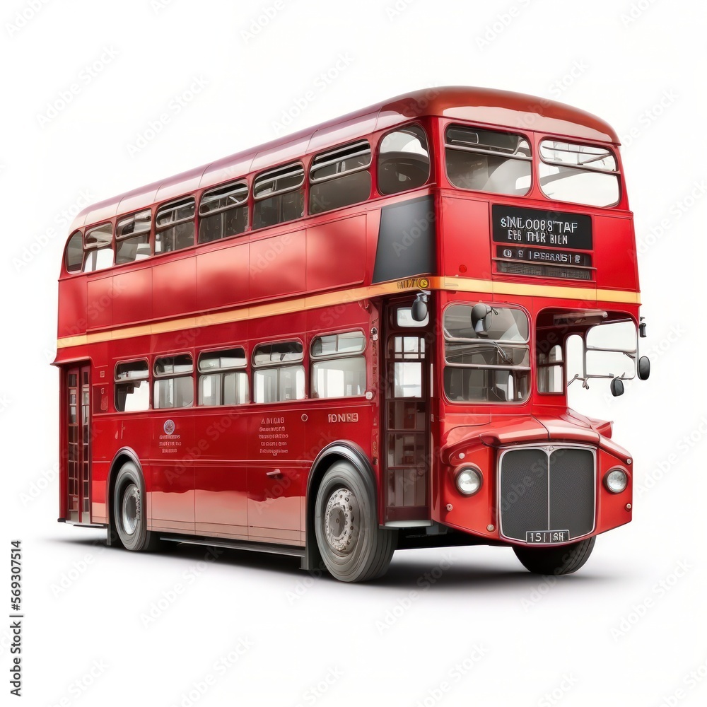 Detailed illustration of a vintage red British double-decker two-storey ...