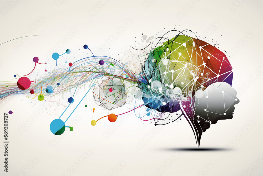 abstract colorful brain learning new information, downloading ideas ...