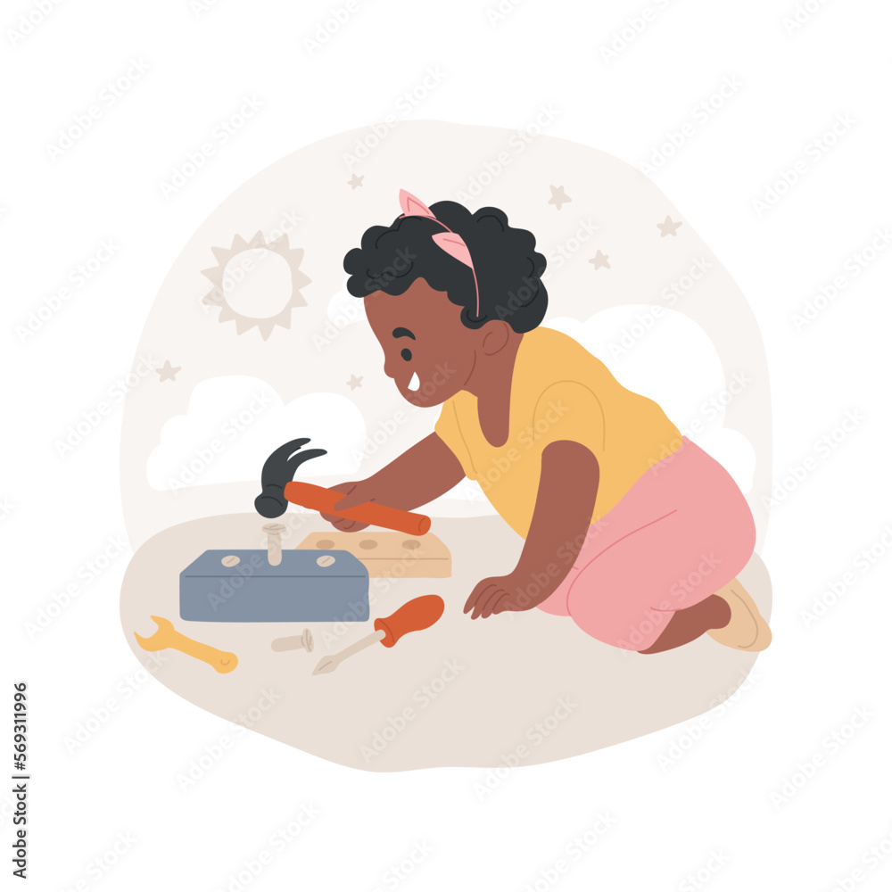 Using tools isolated cartoon vector illustration. Child using tool set ...