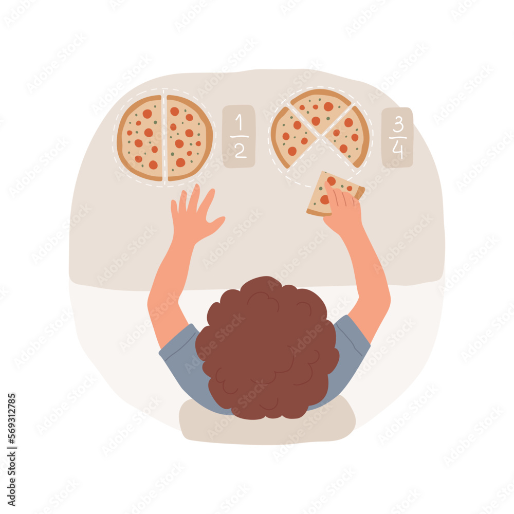 Equivalent fractions isolated cartoon vector illustration. Introduction ...