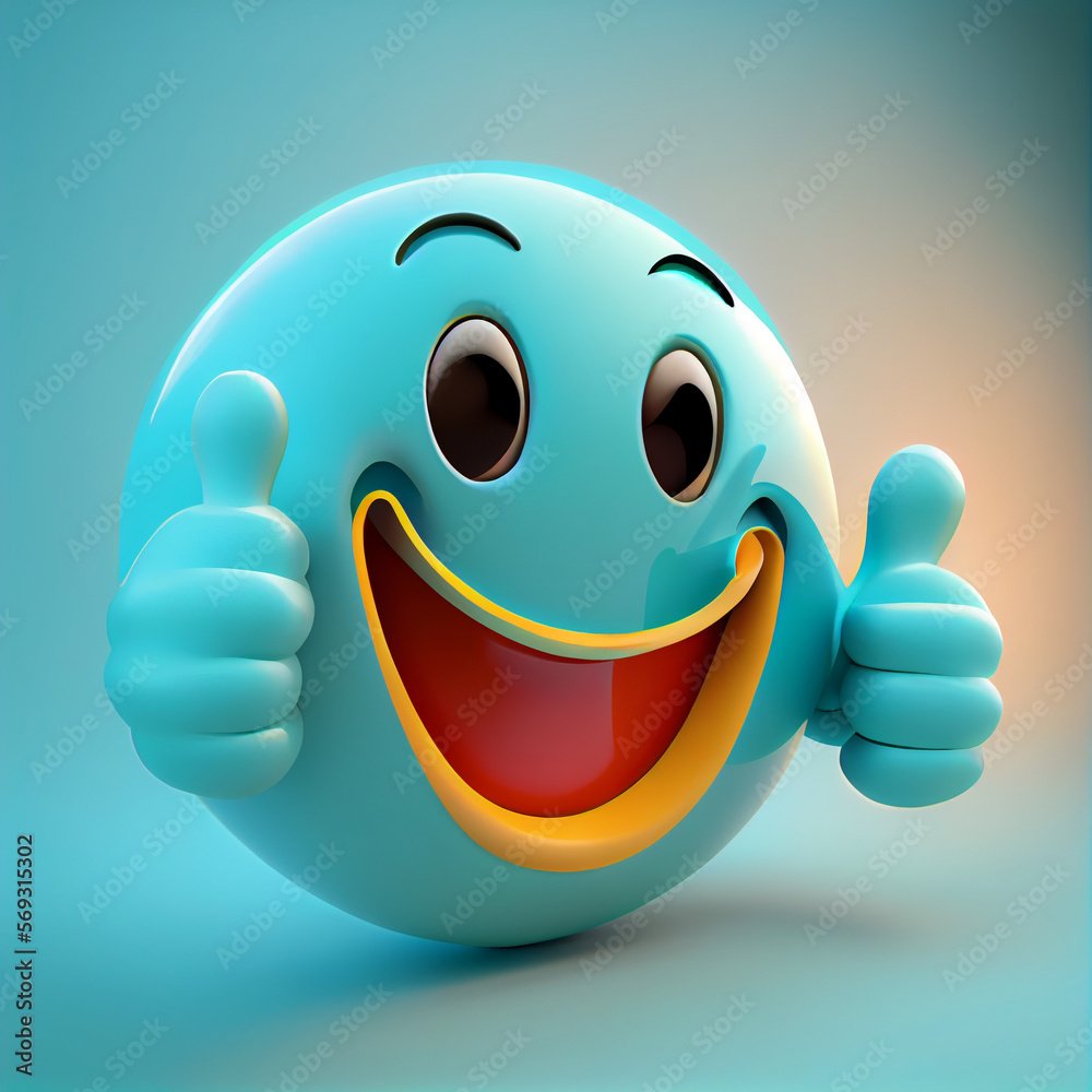Cheerful 3D emoticon, with arms and legs, smiling face and mouth ...